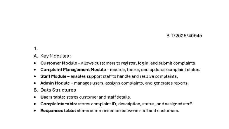 System Design CAT: Key Modules and Data Structures Overview - Studocu