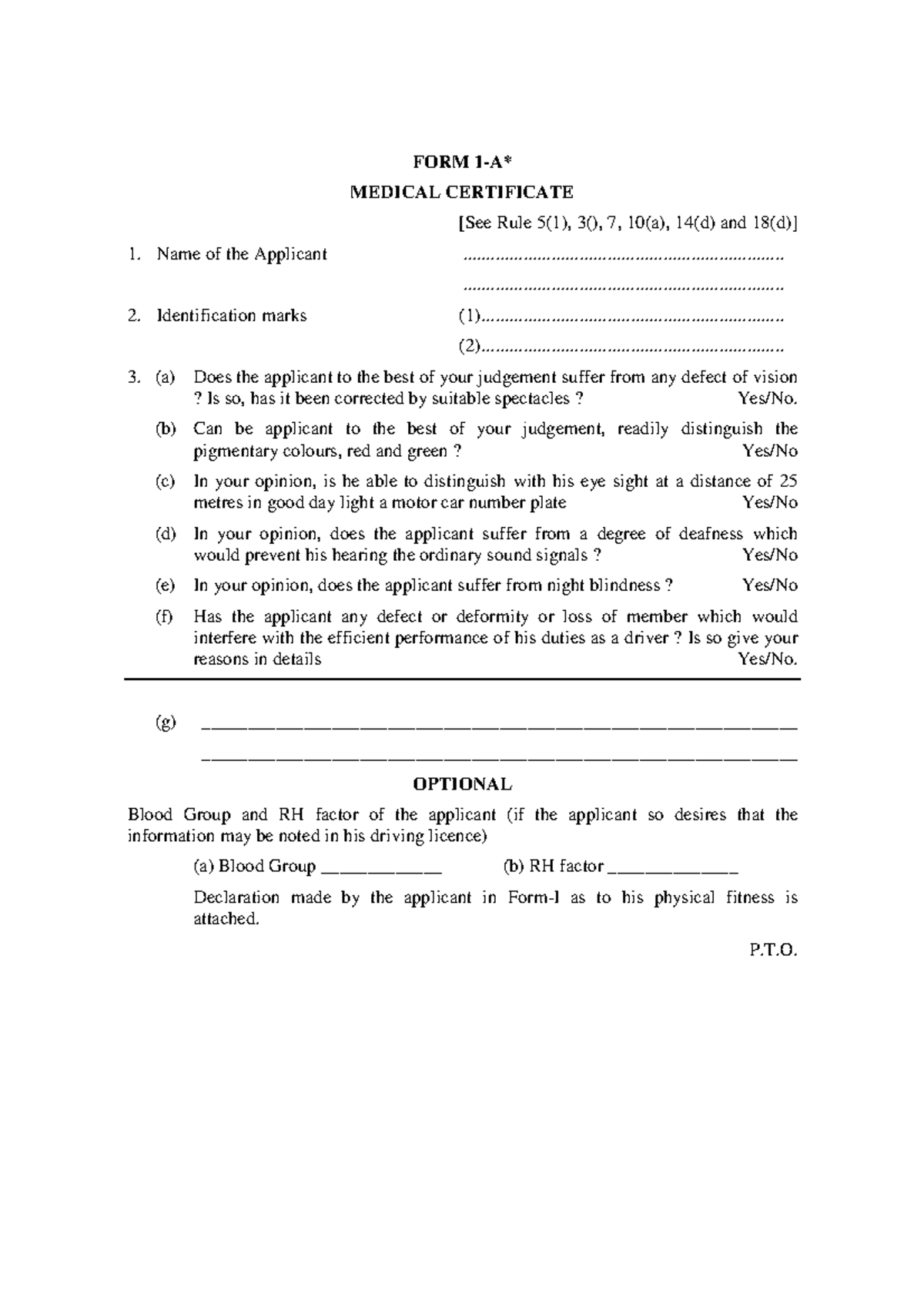 Form-1a - FORM 1-A* MEDICAL CERTIFICATE [See Rule 5(1), 3(), 7, 10(a ...