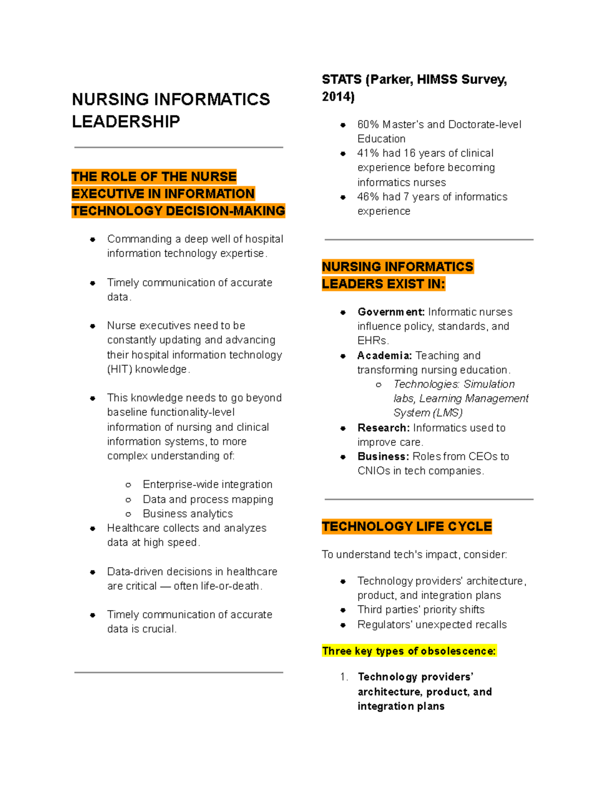NURSING INFORMATICS LEADERSHIP: ROLE OF NURSE EXECUTIVES IN HIT - Studocu