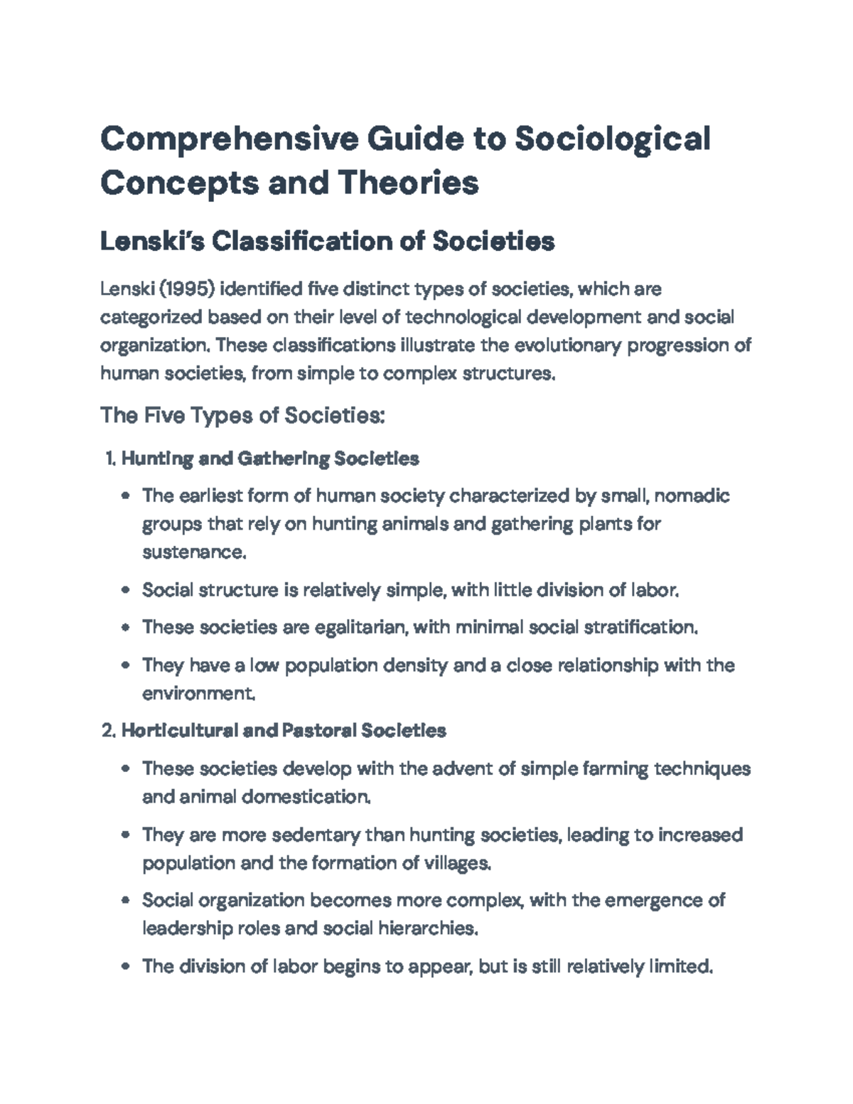Sociological Concepts & Theories: Lenski's Classification of Societies ...