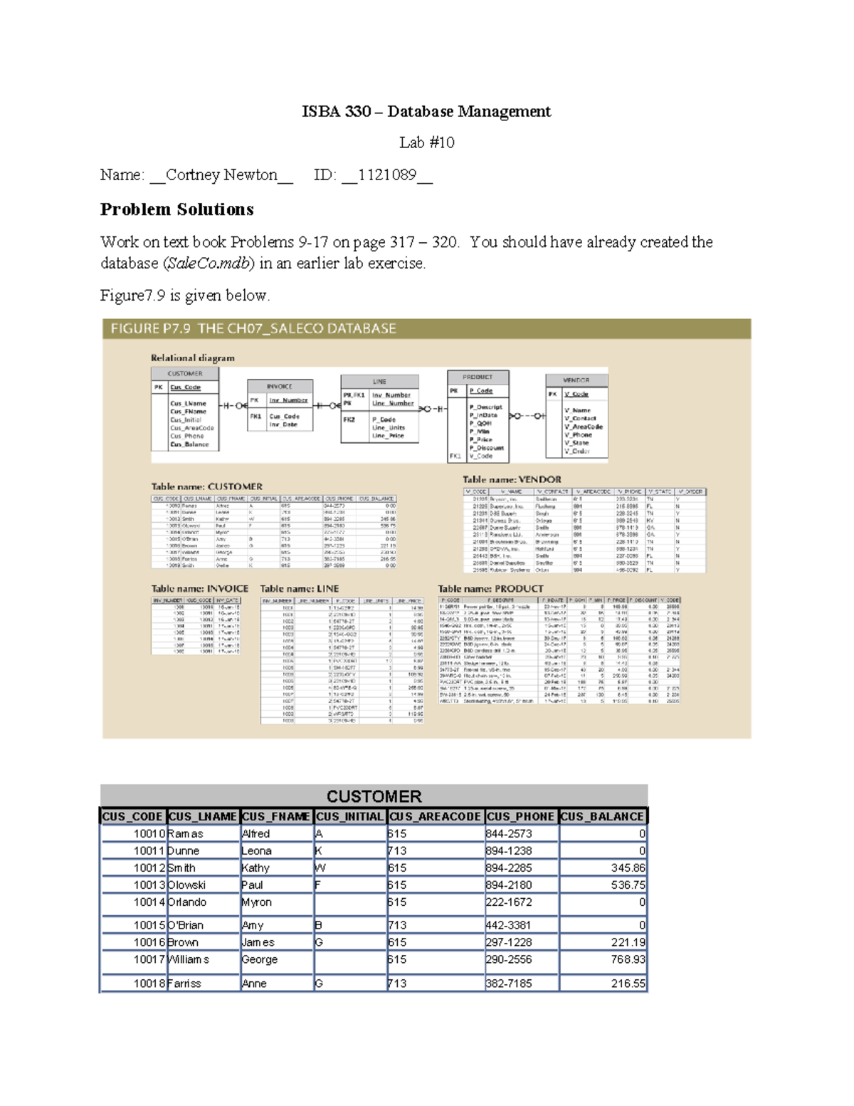 Lab #10 - Related to Ch 7 material - ISBA 330 – Database Management Lab ...
