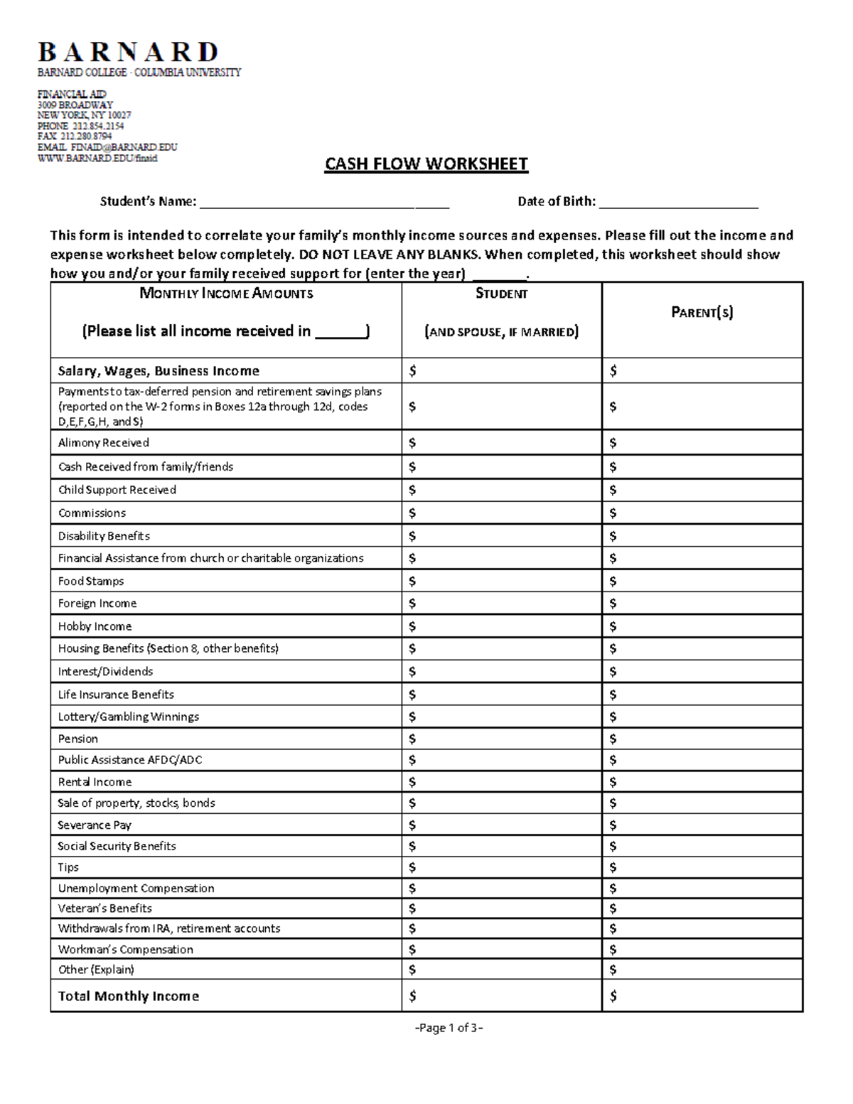 CASH FLOW WORKSHEET 1 - Assignment for Monthly Income & Expenses - Studocu