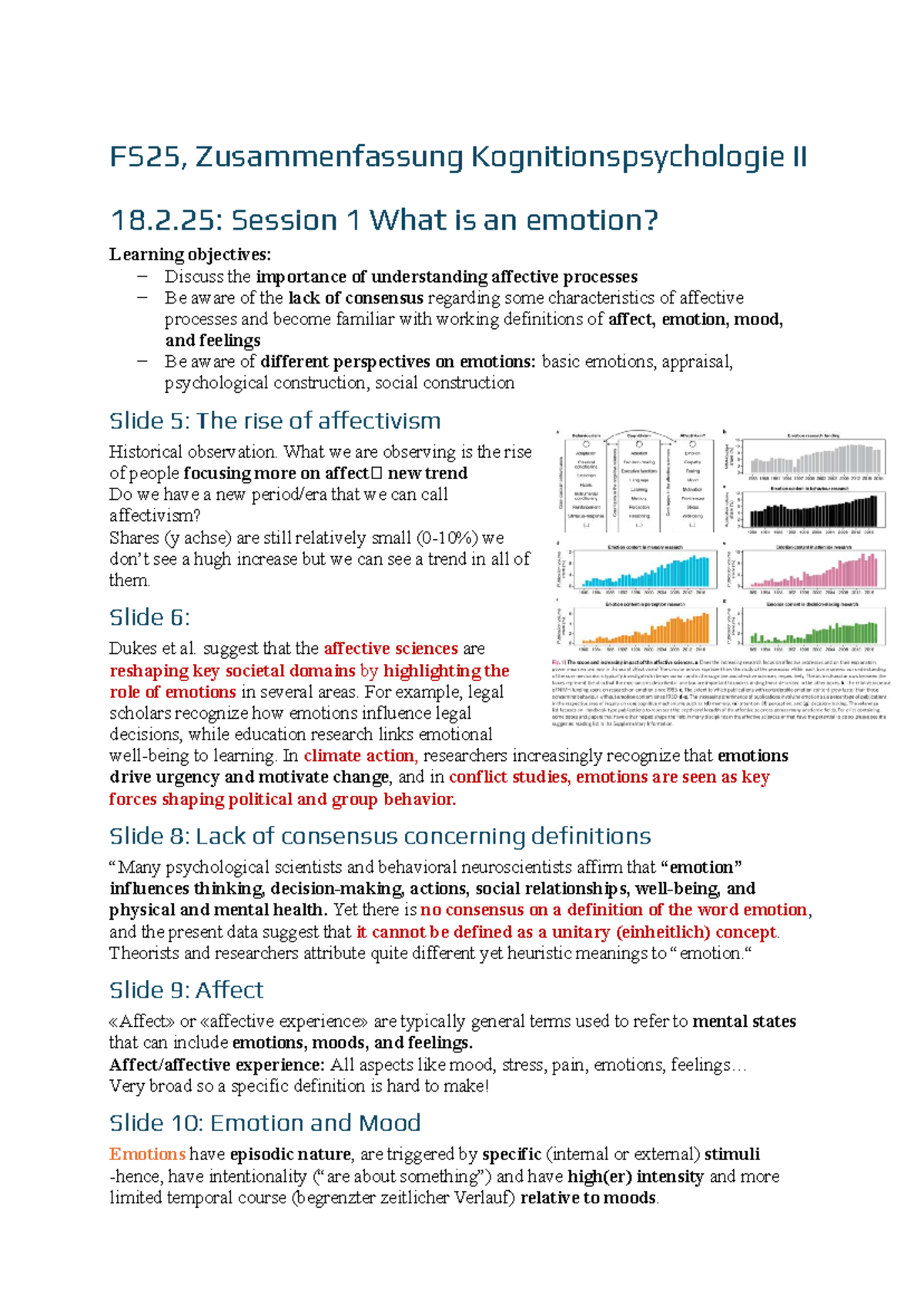 FS25: Zusammenfassung Kognitionspsychologie II - Emotionen und ihre ...