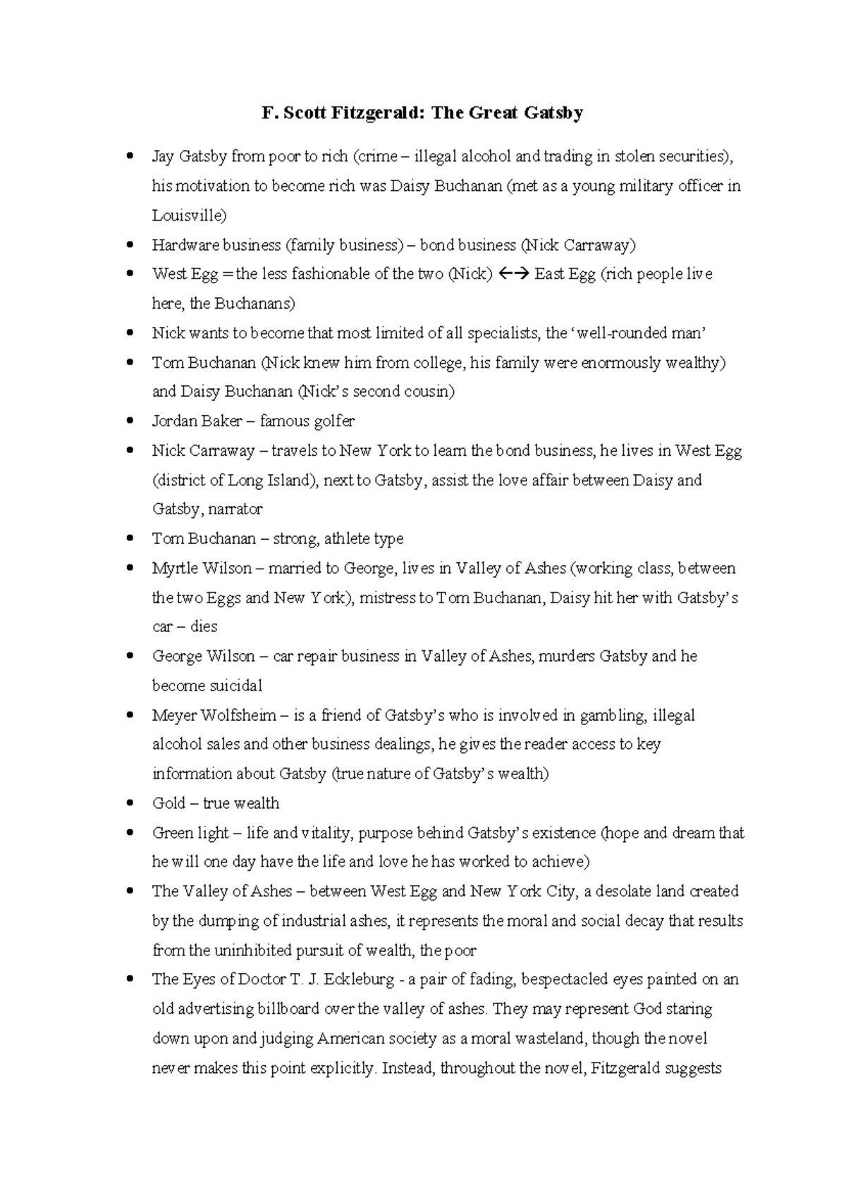 F. Scott Fitzgerald: The Great Gatsby Analysis and Themes - Studocu