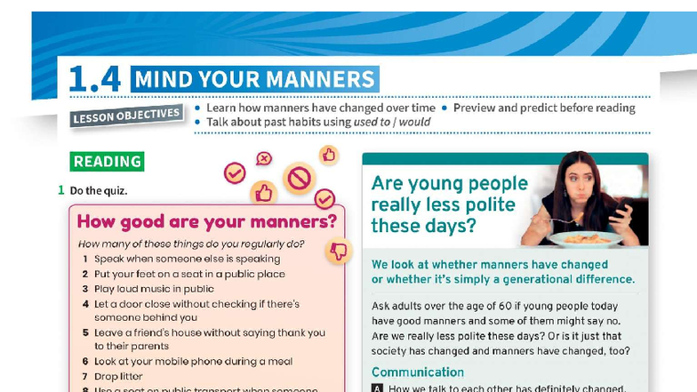 1.4 MIND YOUR MANNERS LESSON OBJECTIVES: Exploring Changes in ...