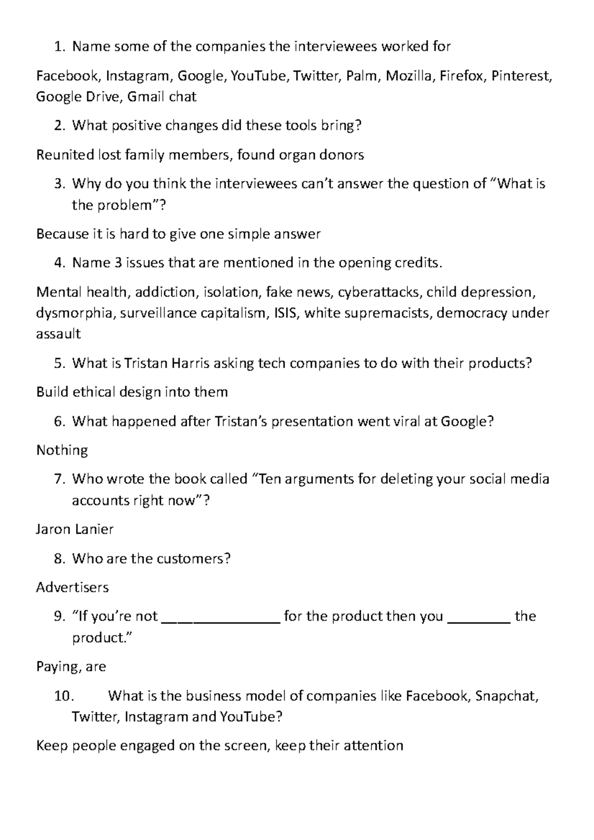 Social Dilemma Study Guide: Key Insights & Discussion Points - Studocu