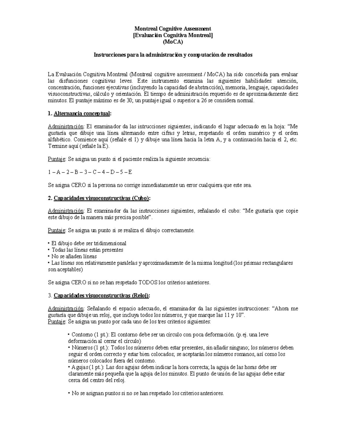 Test de Mo CA español - moca - Montreal Cognitive Assessment ...