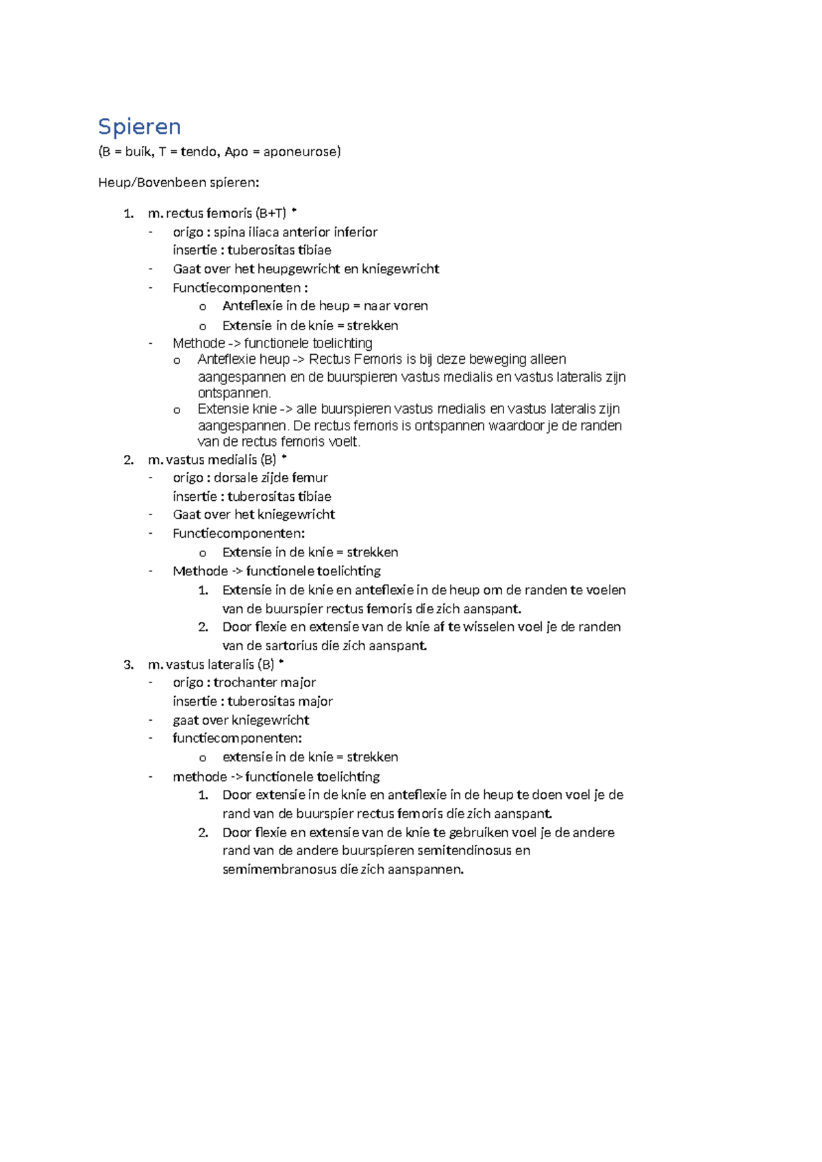Ba1 Spieren Samenvatting: Heup- en Kniegewricht Functies - Studeersnel
