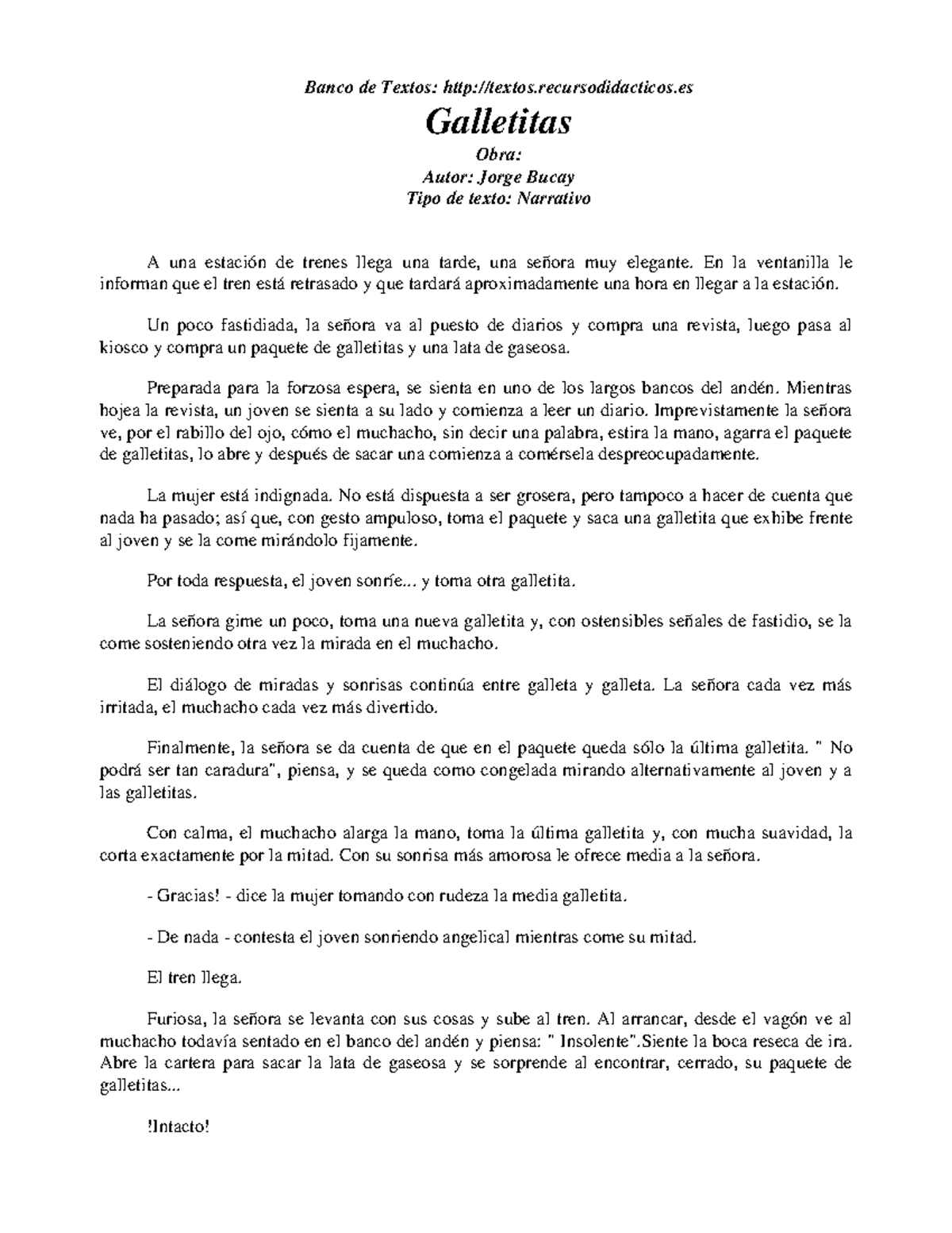Cuento "Galletitas" de Jorge Bucay - Análisis Narrativo - Studocu