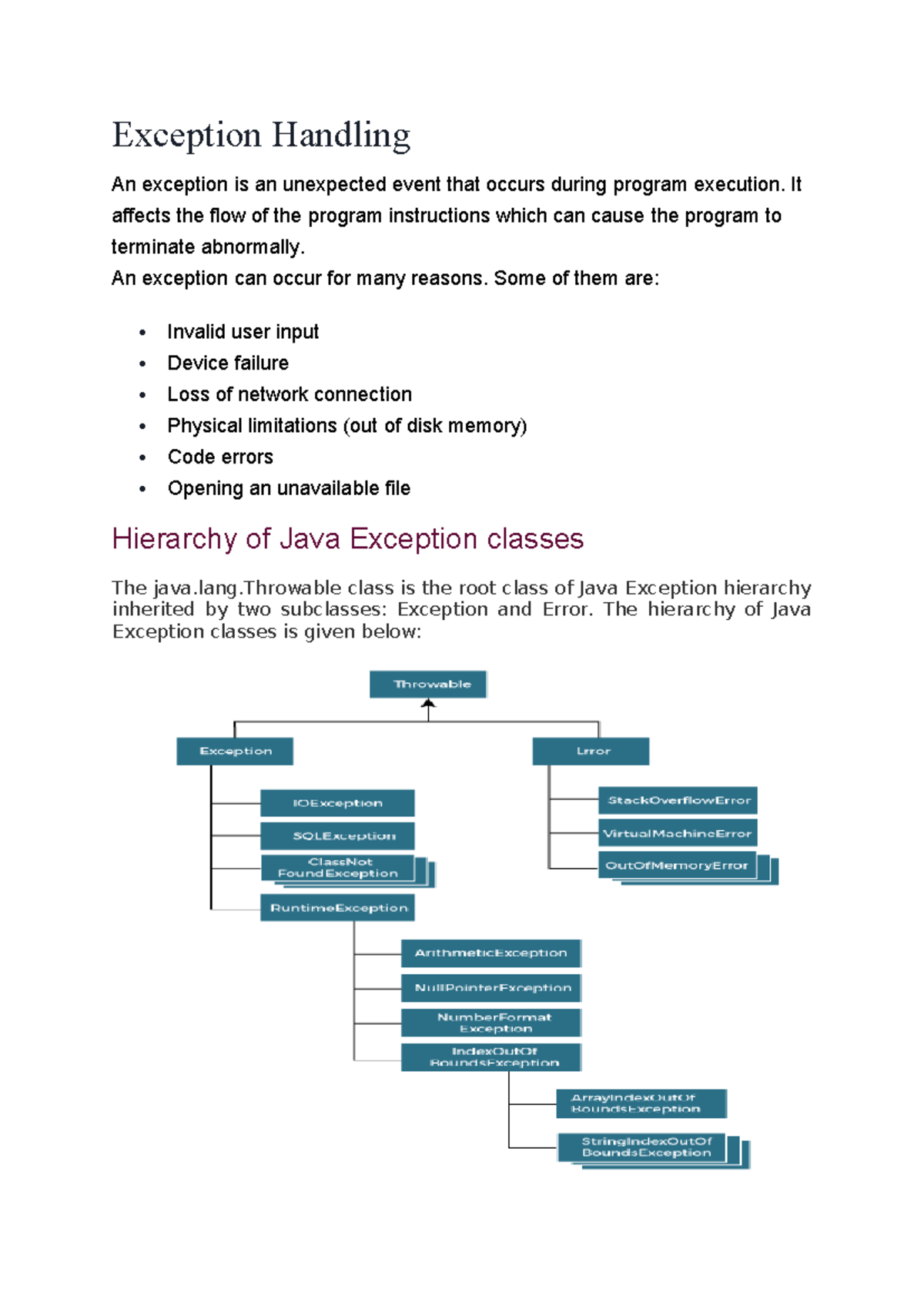 Java Exception Handling Notes - Understanding Exceptions and Their ...