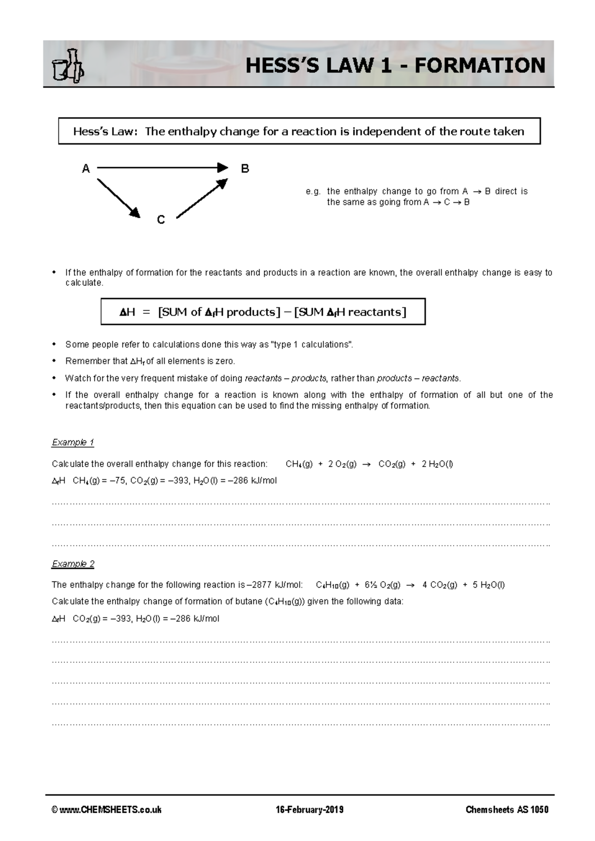 Hess's Law 1 Formation - Chemsheets AS 1050 Study Guide - Studocu