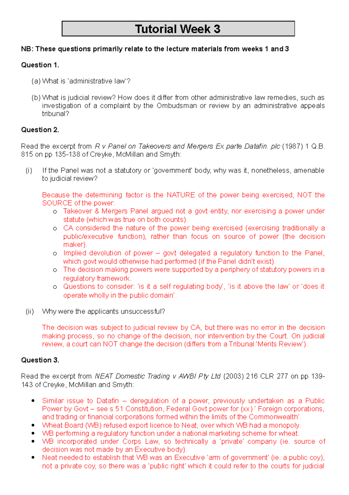 WEEK 3 - Week 3 Tutorial - Tutorial Week 3 NB: These questions ...