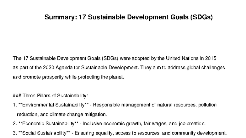 Summary of 17 Sustainable Development Goals (SDGs) - Studocu