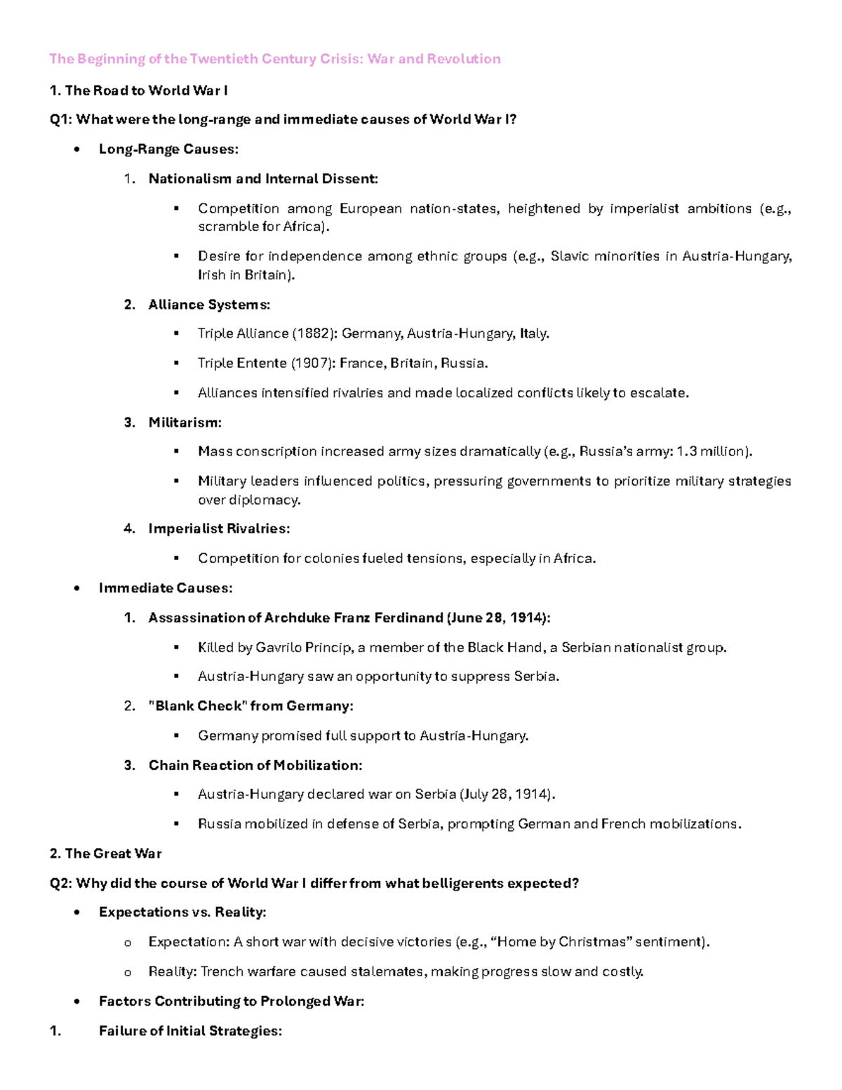 World History Final Exam Review: Causes of War and Revolution - Studocu