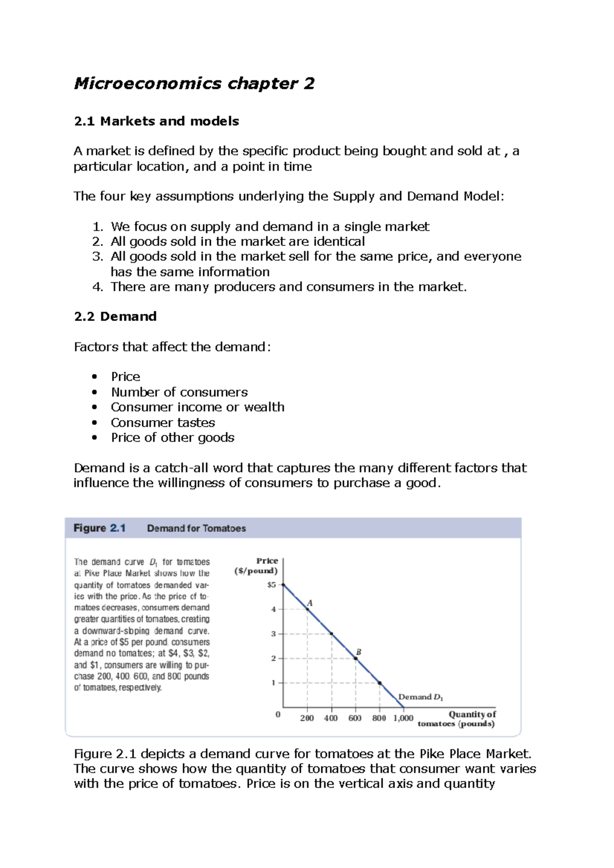 Microeconomics Chapter 2 Notes: Markets, Demand & Equilibrium - Studeersnel