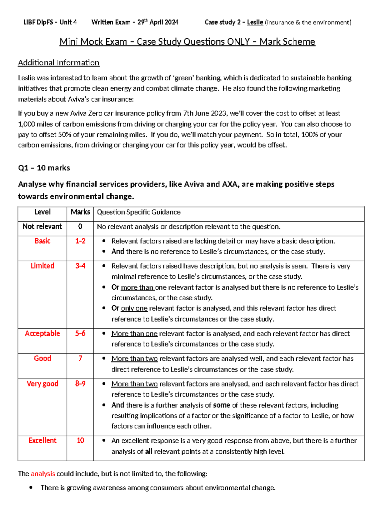 U4 2024-Apr CS2 Mini Mock Exam - Insurance & Environment Analysis - Studocu