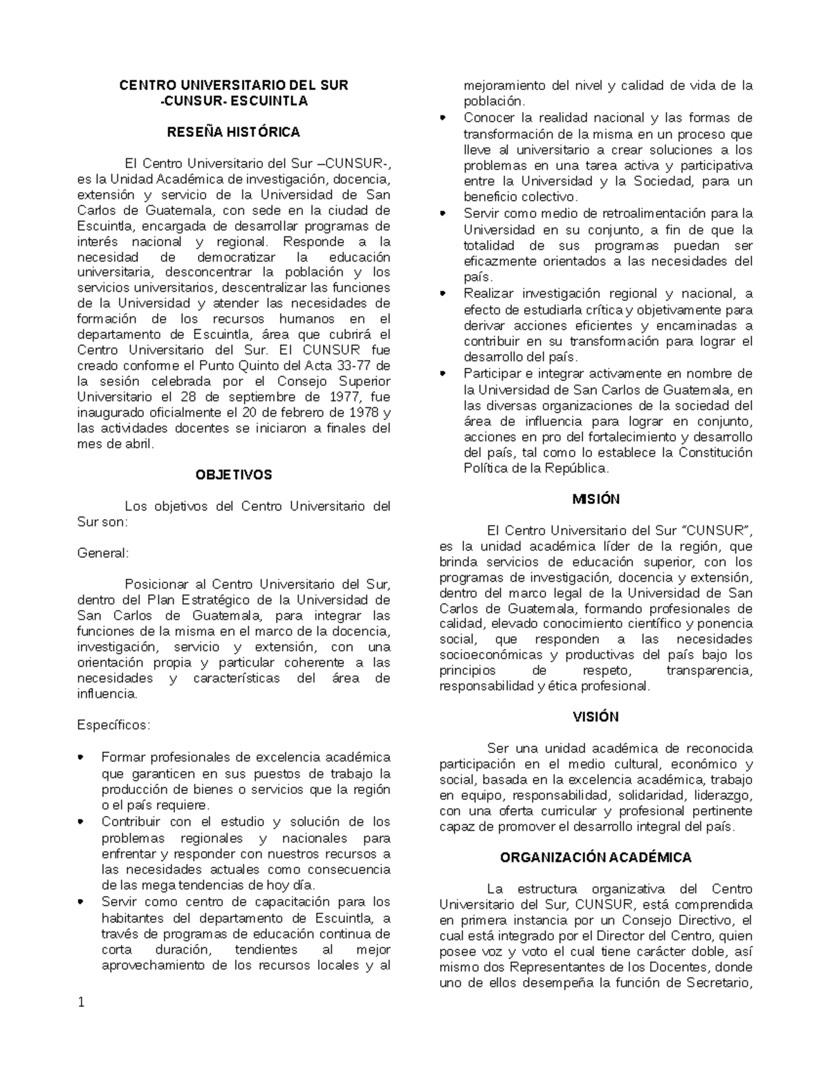 Reglamento del Centro Universitario del Sur (CUNSUR) - Studocu