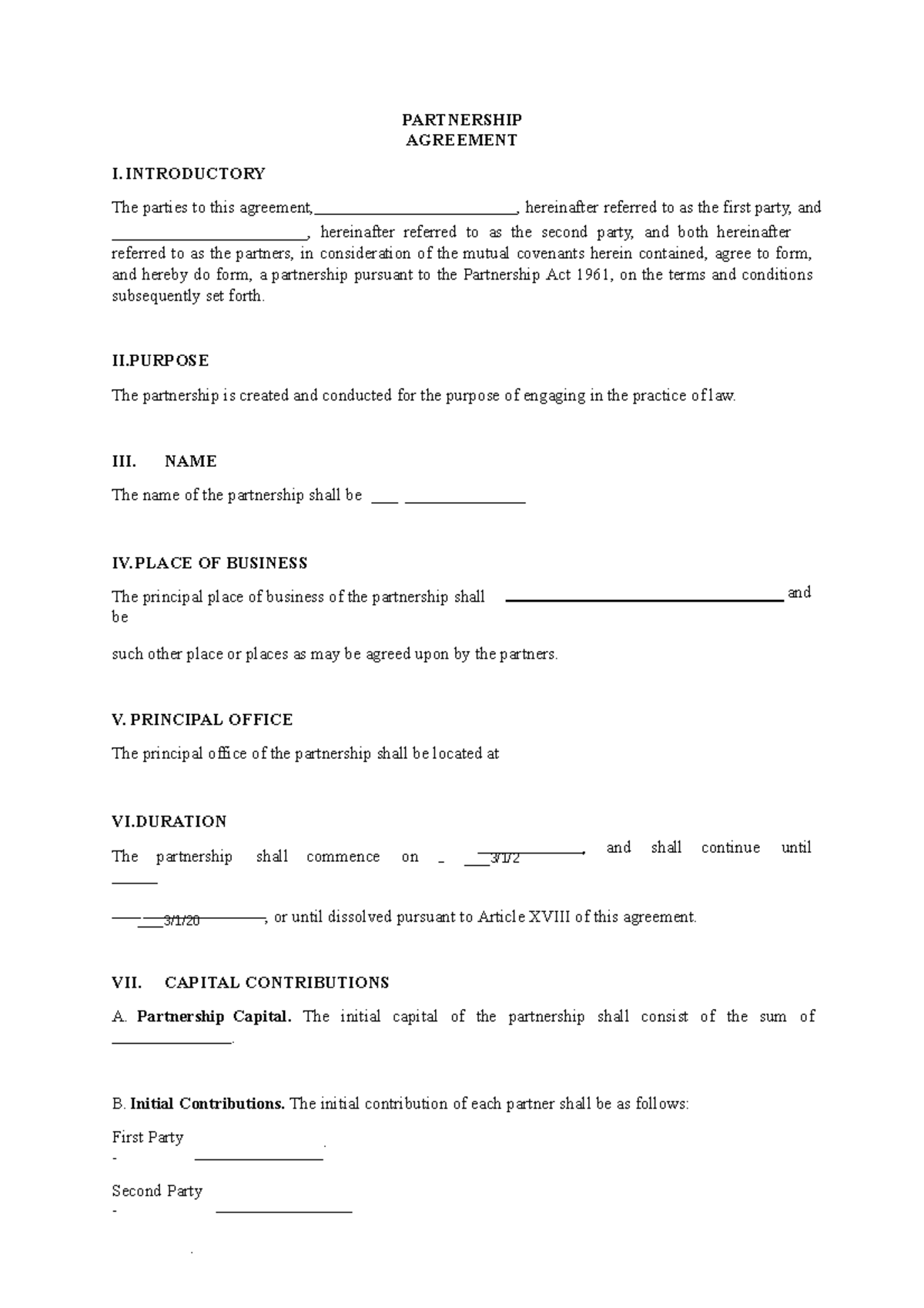 Partnership Agreement Form: Structure and Key Provisions Analysis - Studocu