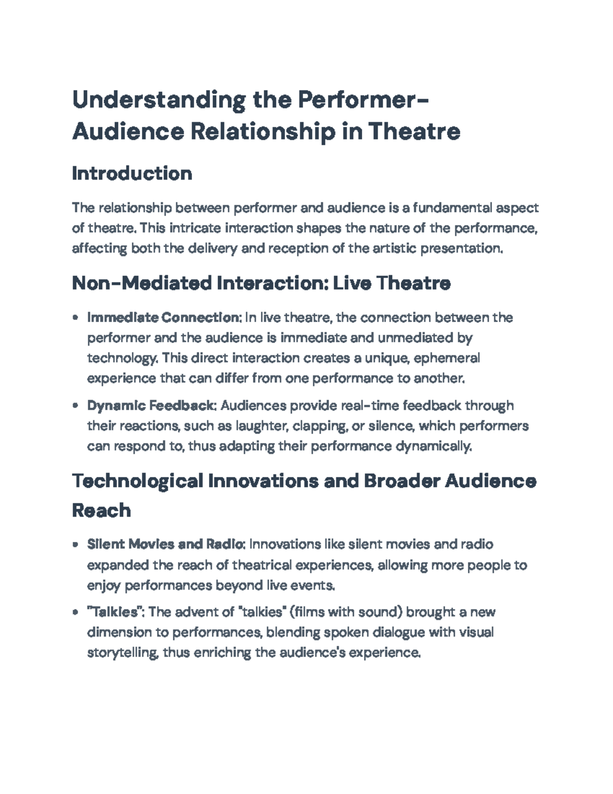 Understanding Performer-Audience Dynamics in Theatre - THR 101 Module ...