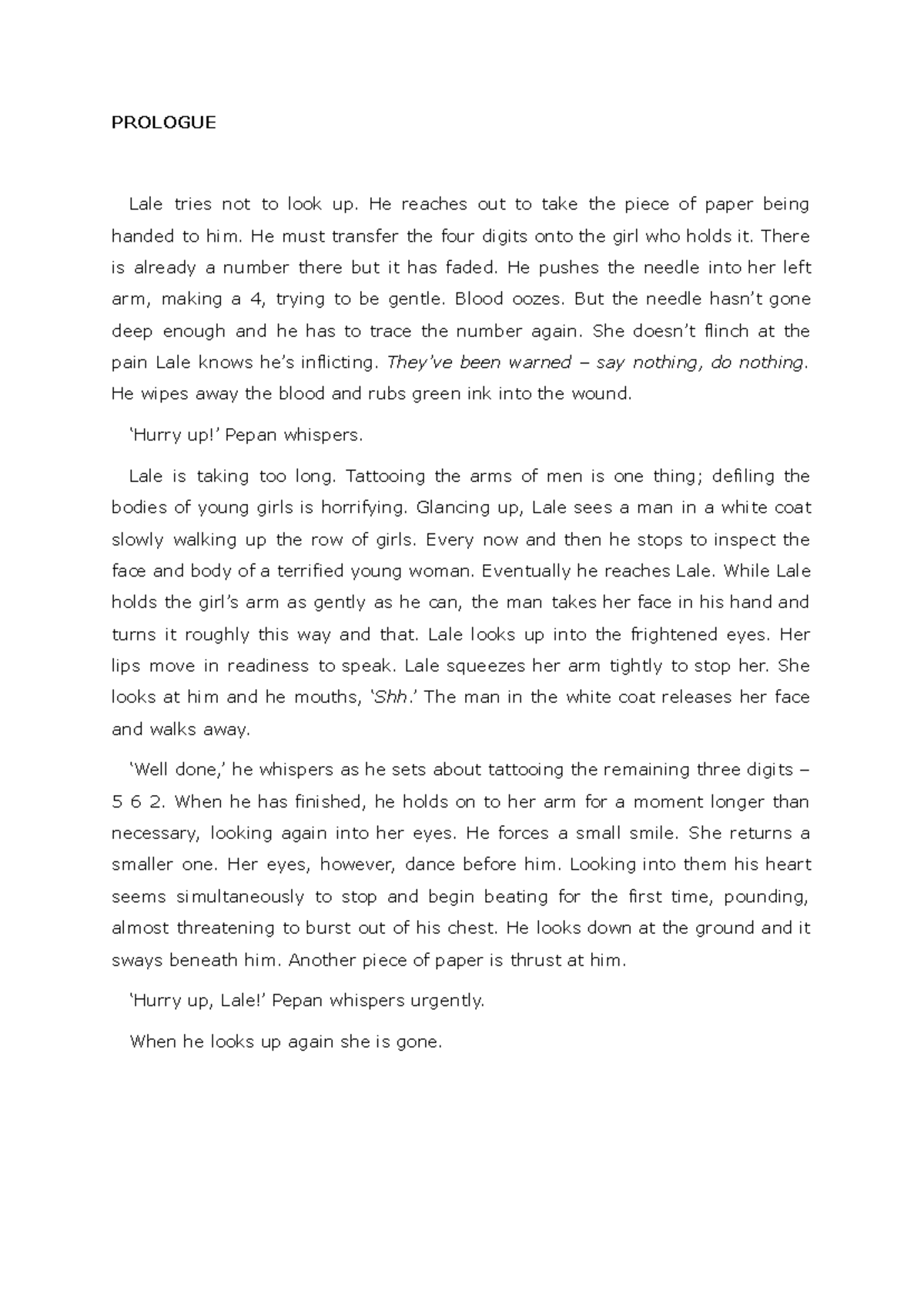 The Tattooist of Auschwitz: Chapters 1-2 Summary and Analysis - Studocu