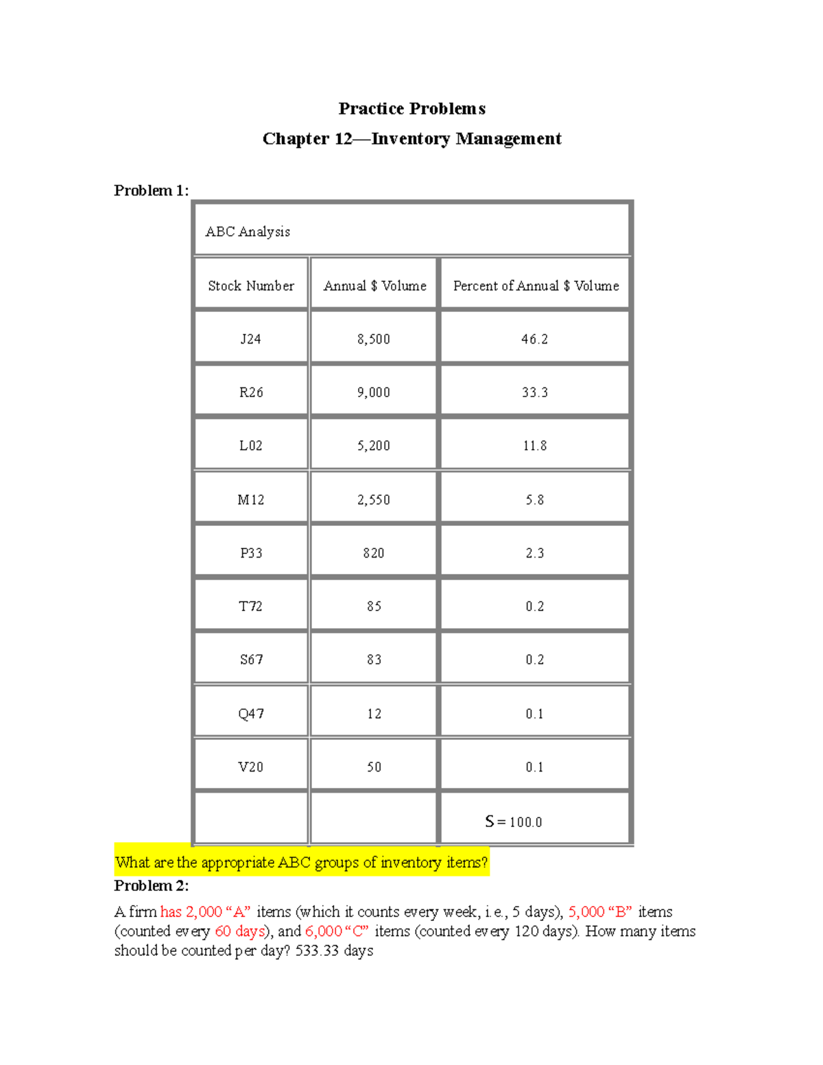 Inventory Management Practice Problems - Activity B2 - Studocu