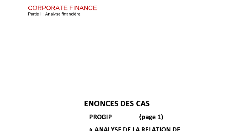 CORPORATE FINANCE Partie I : Analyse Financière et Cas Pratiques 2025-2026 - Studocu