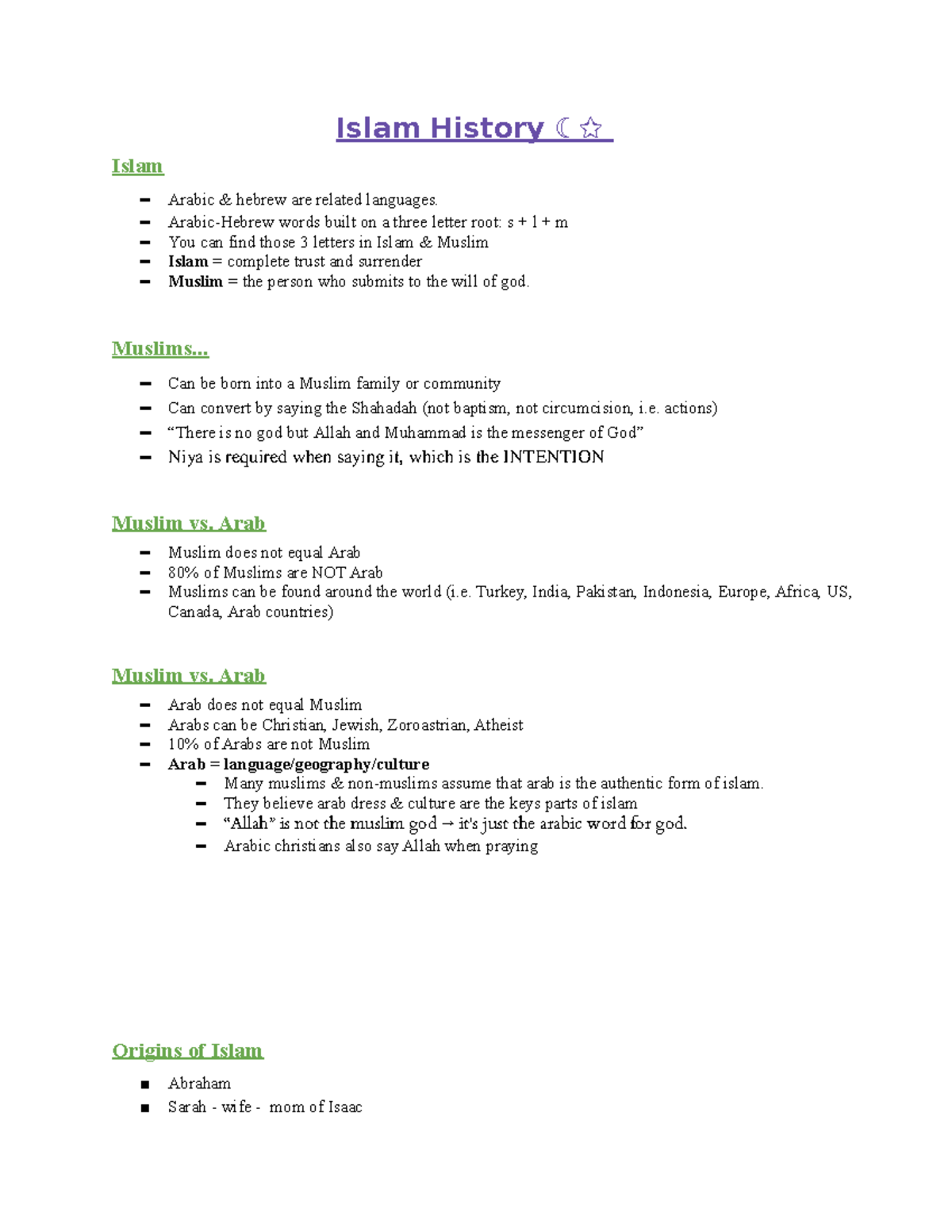 Islam History - Lecture Notes 4: Insights into Culture and Beliefs ...