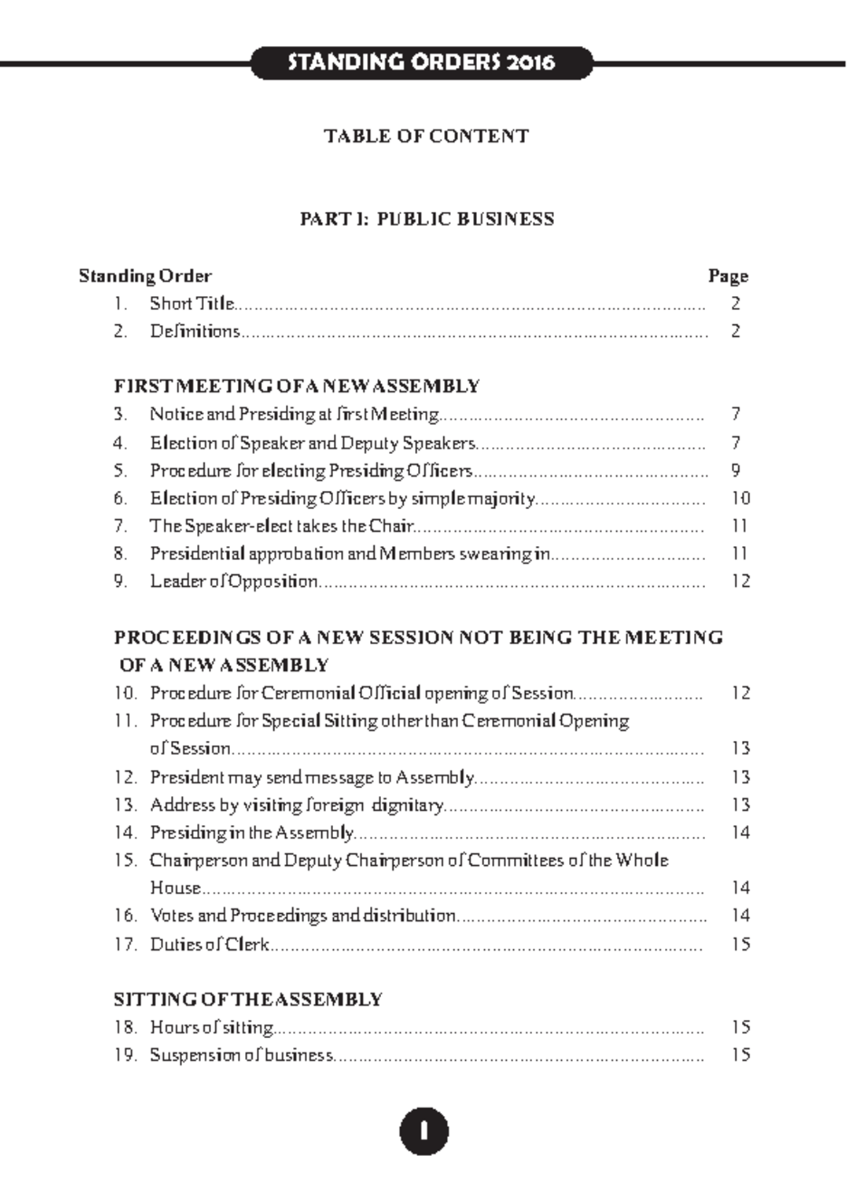 Standing Orders 2016: Constitutional Law Guidelines and Procedures ...