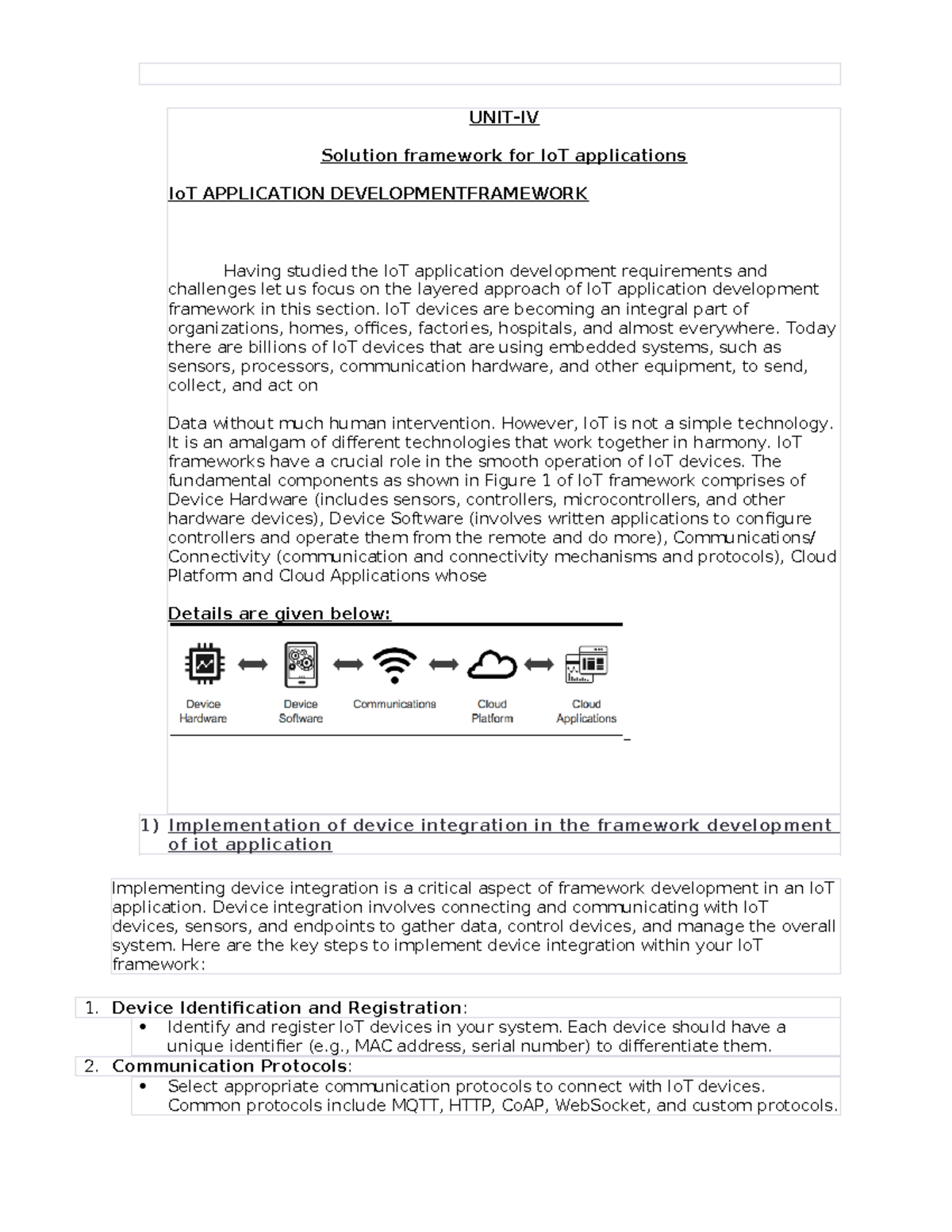 Unit 4 IoT - Layered Framework & Device Integration Insights - Studocu