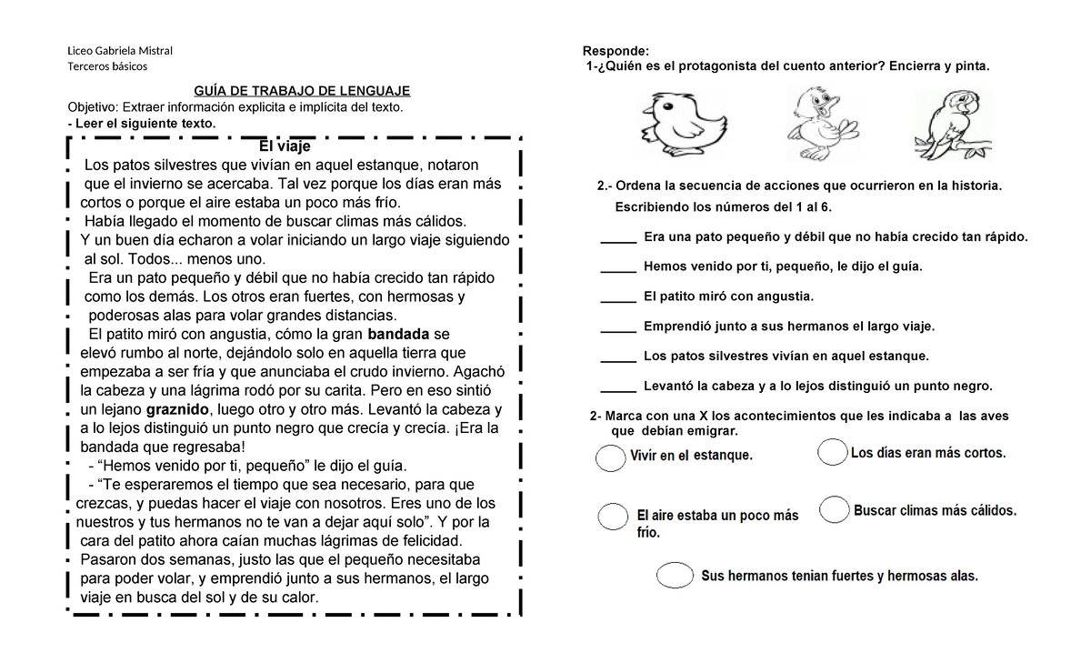 Guia 2 lectura el viaje preguntas de comprensión lectora - Liceo ...