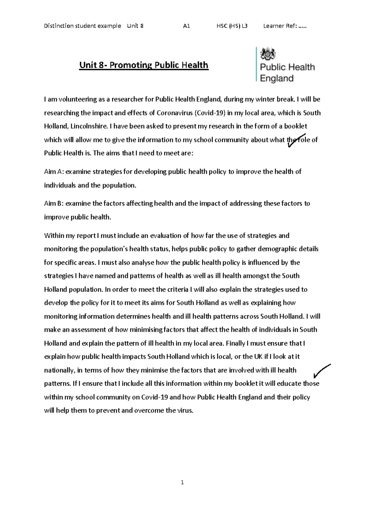 Unit 8 Assignment 1 Distinction example - Unit 8- Promoting Public ...