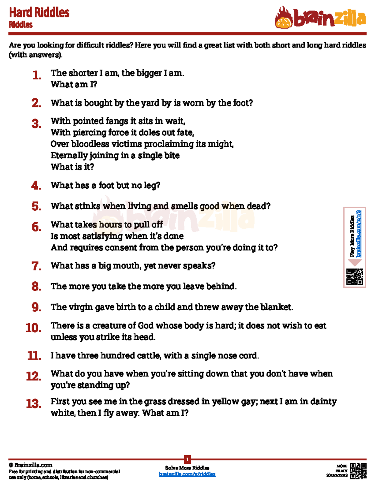 Hard-riddles - Goodluck - © Brainzilla Free for printing and ...