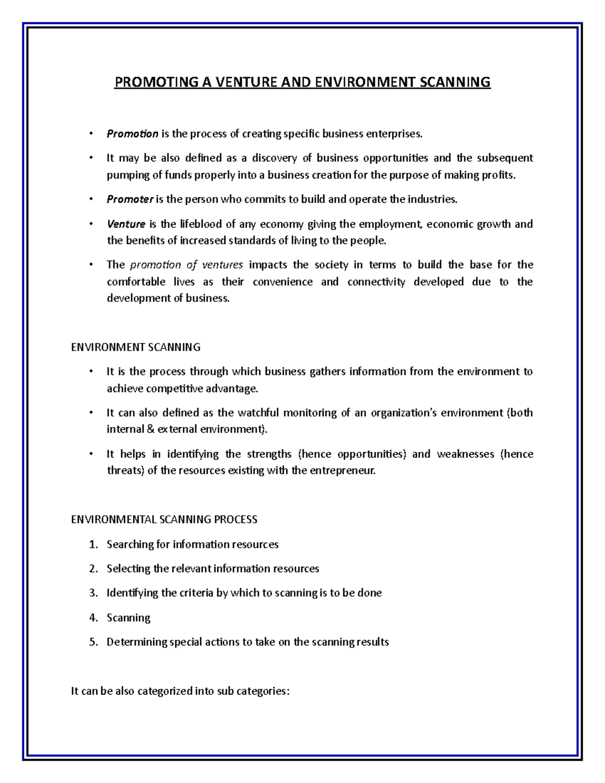 Promoting A Venture AND Environment Scanning - Entrepreneurial - TIP ...