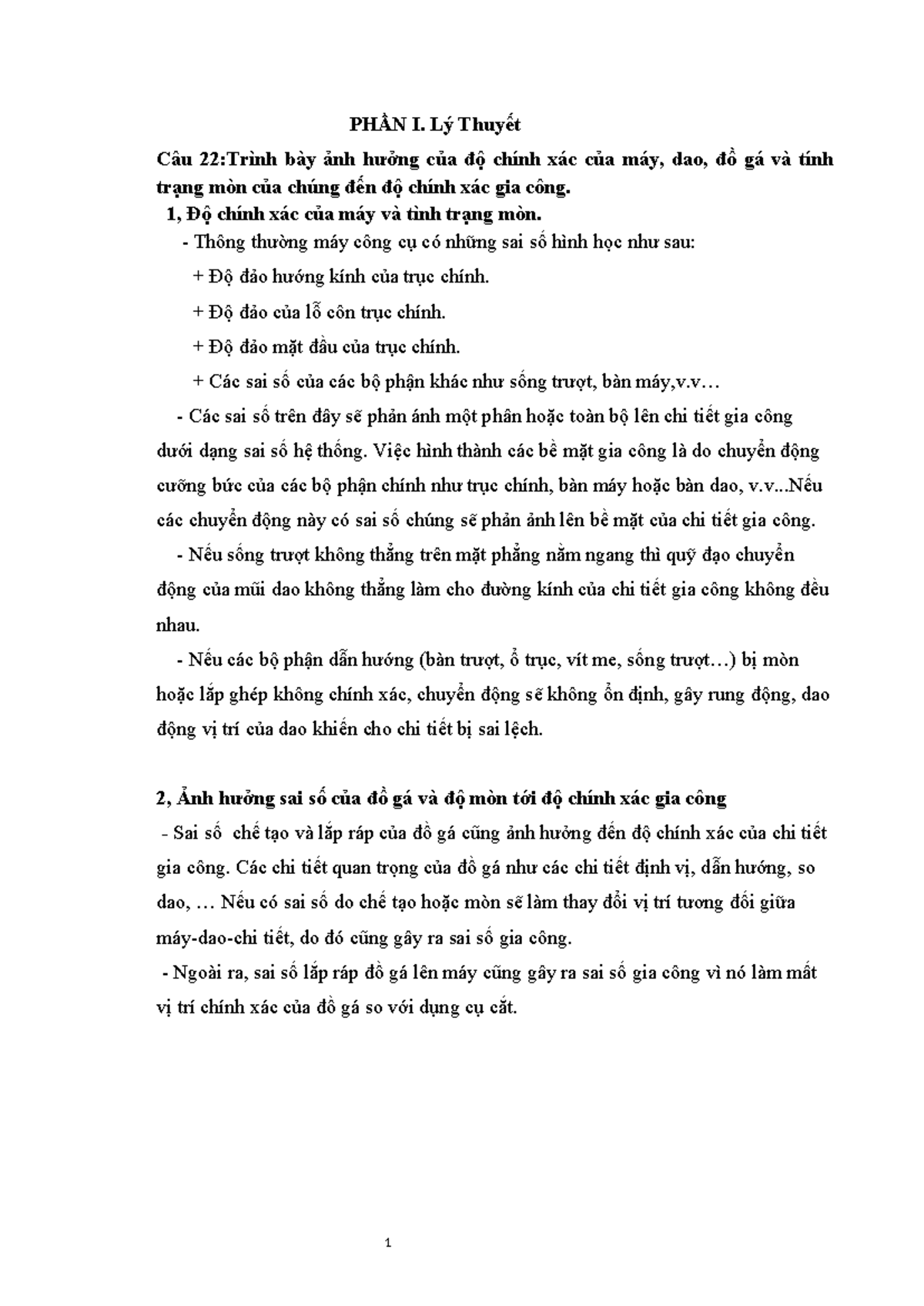 PHẦN I. Ảnh Hưởng Độ Chính Xác Máy và Đồ Gá đến Gia Công - Csctm - HIII ...