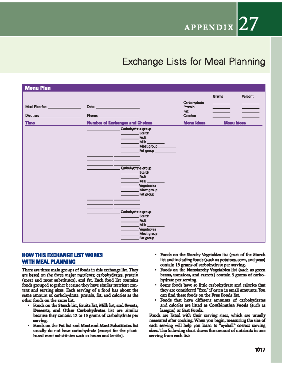 Exchange List for Meal Planning: Nutritional Guide & Ideas - Studocu
