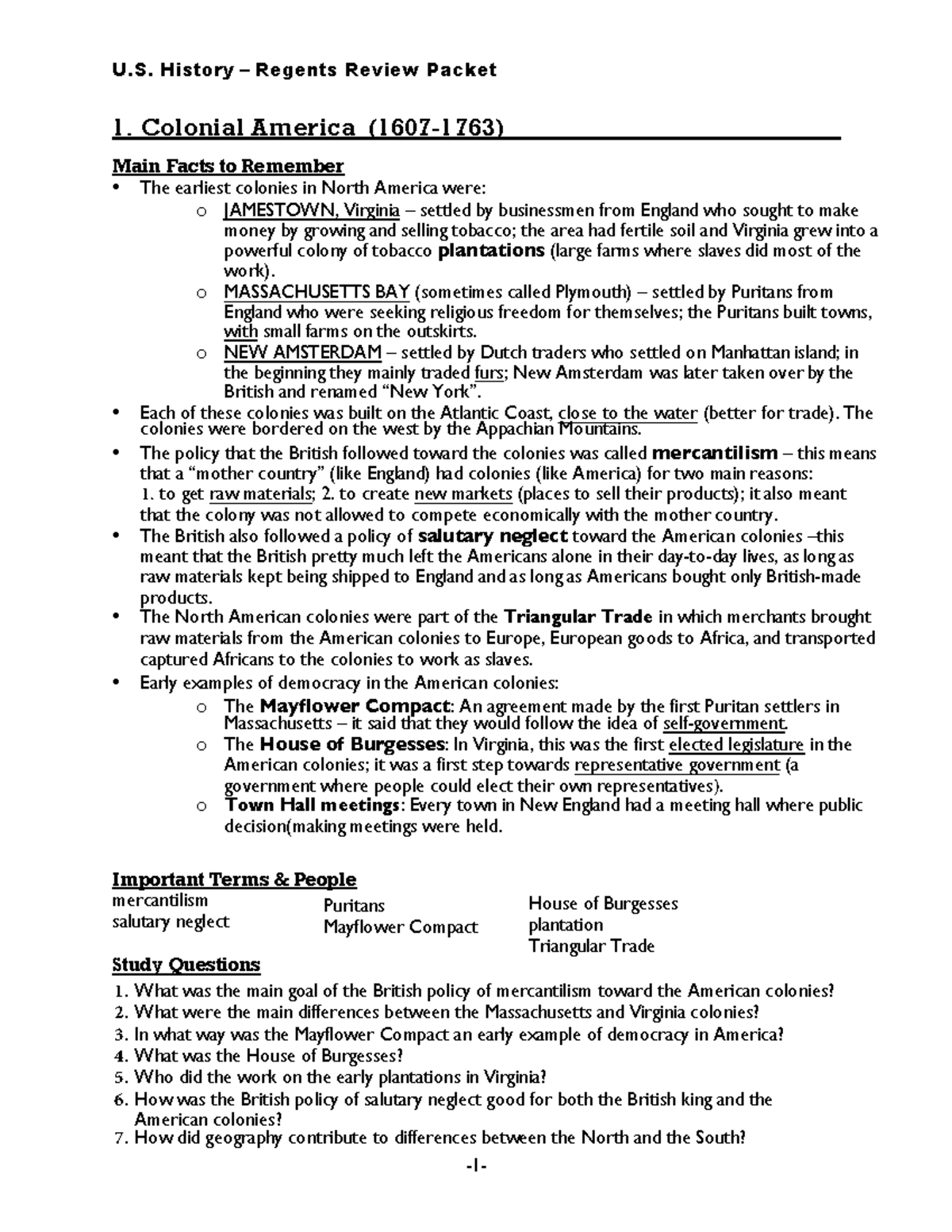 U.S. History Regents Final Review Packet: Key Concepts and Events - Studocu