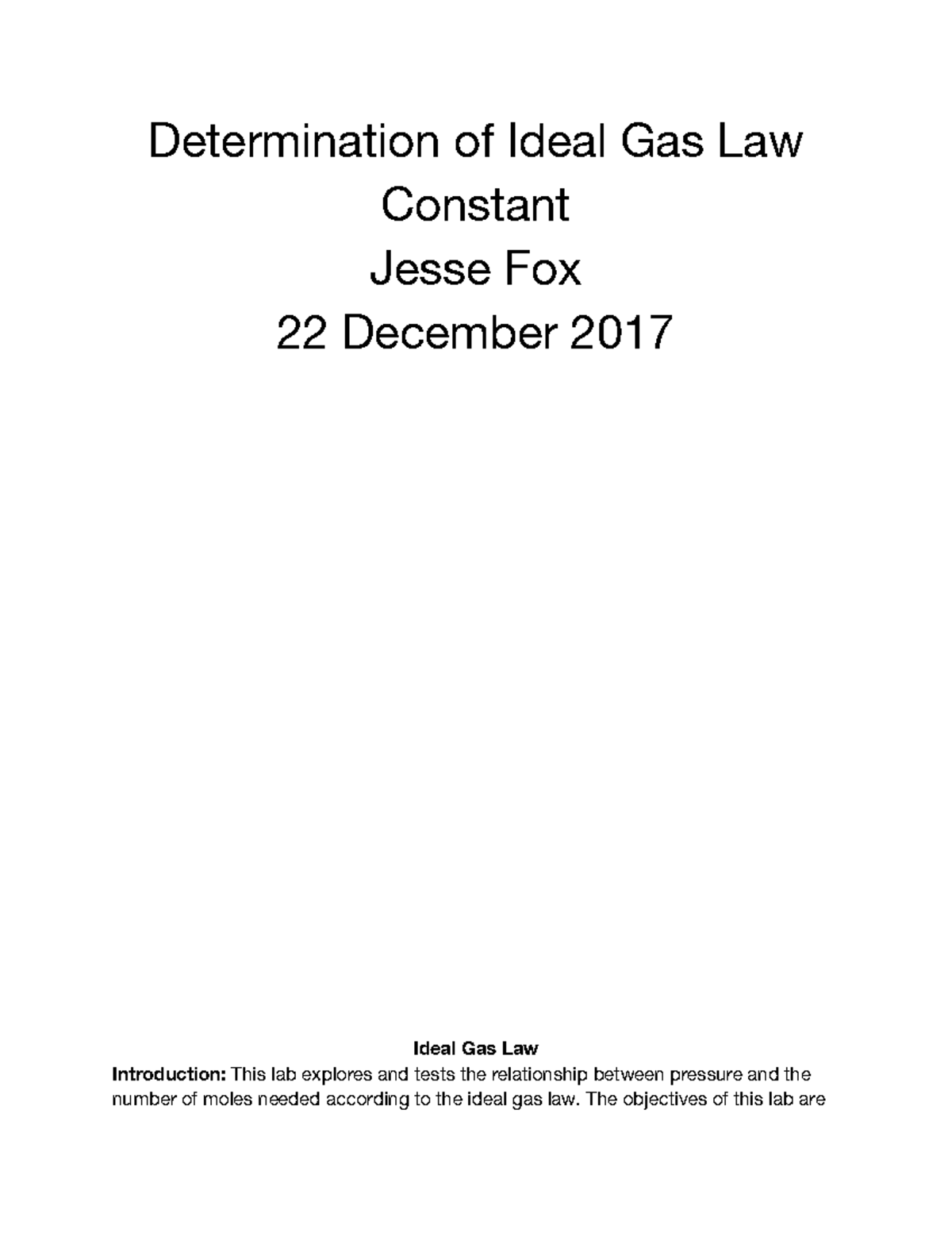 Lab 11: Exploring the Ideal Gas Law Constant and Its Applications - Studocu