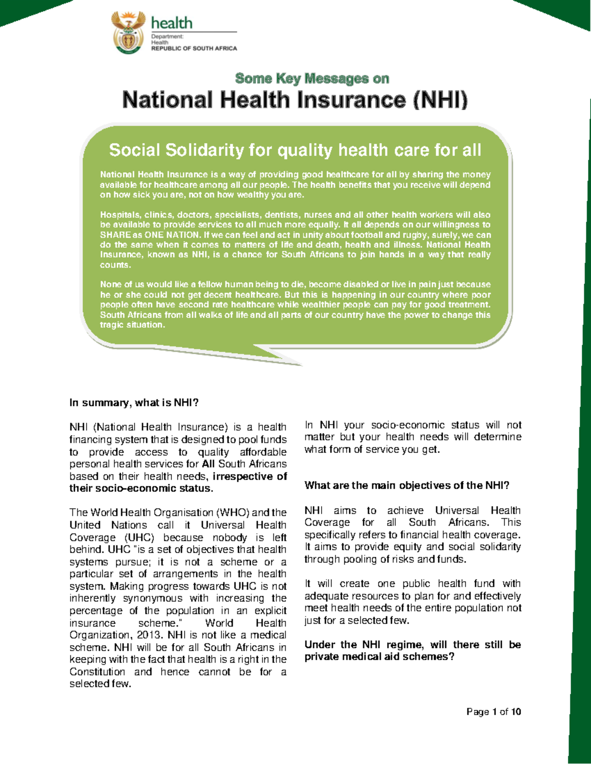 Some key messages on nhi - Some Key Messages on National Health ...