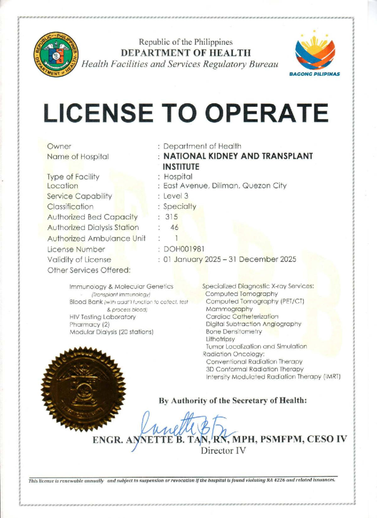 License to Operate of NKTI 2025 - DOH Certification - Studocu
