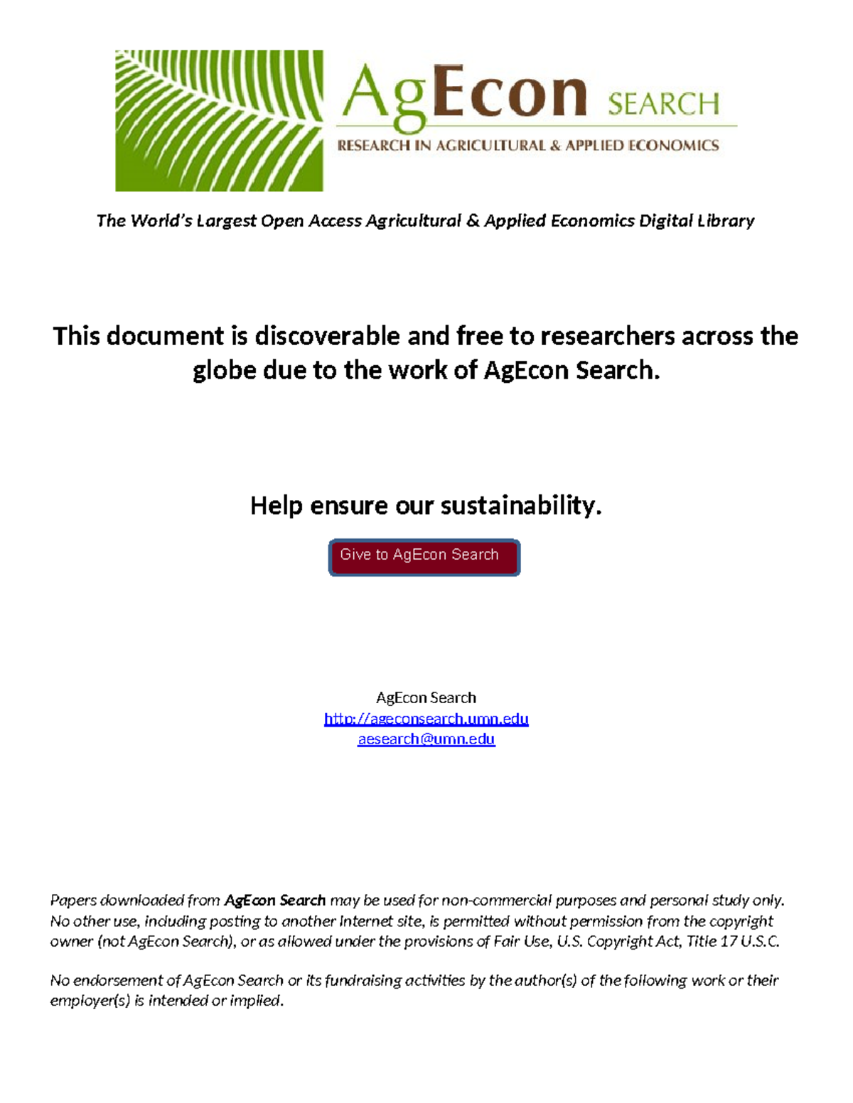 Presidential Address on Sustainable Agriculture & Livelihoods (AgEcon ...