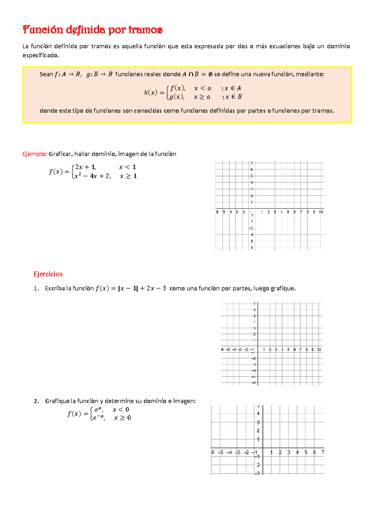 Unidad 2 #7 - Funciones Definidas por Tramos: Ejercicios y Gráficas ...