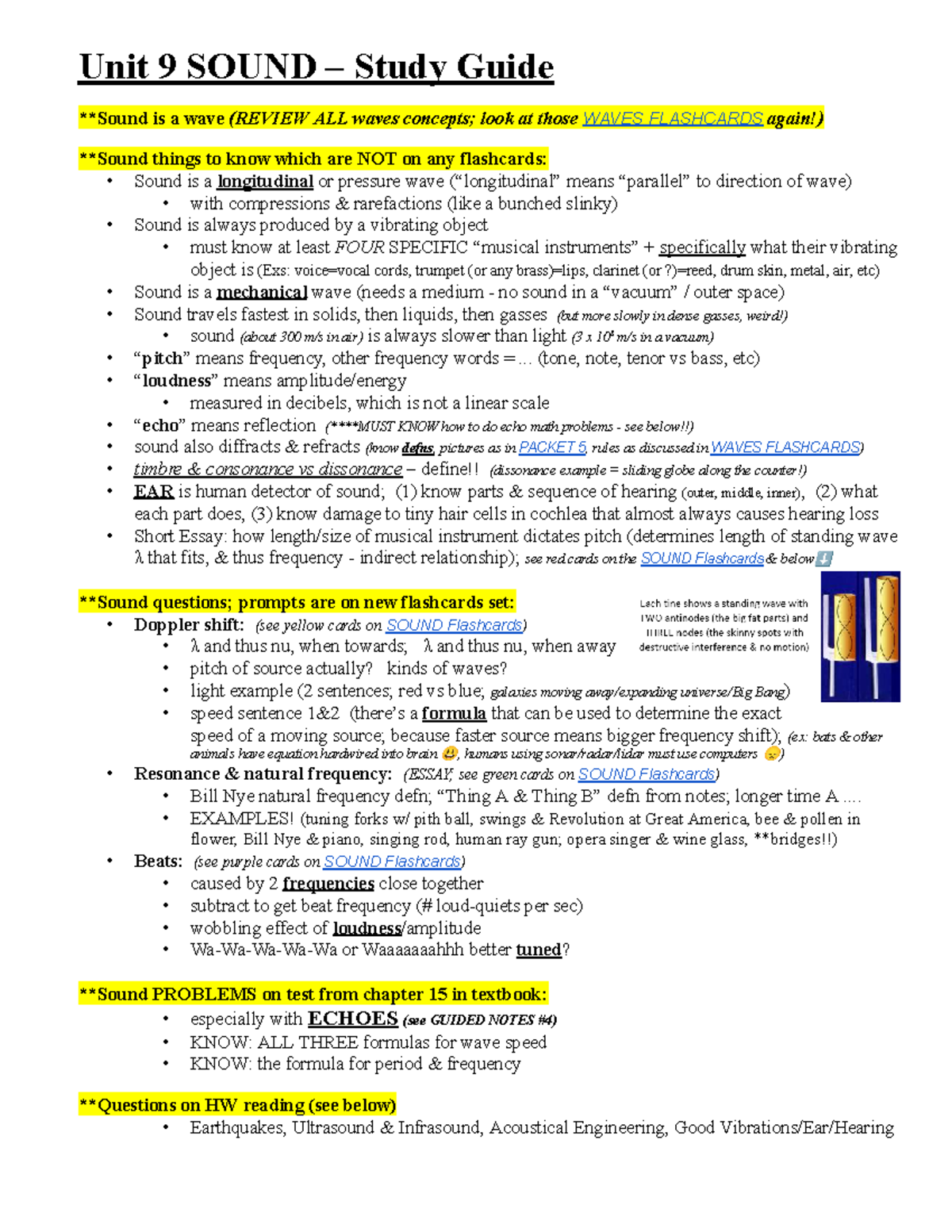 SOUND Study Guide 24-25: Key Concepts and Formulas for Waves - Unit 9 SOUND – Study Guide ...
