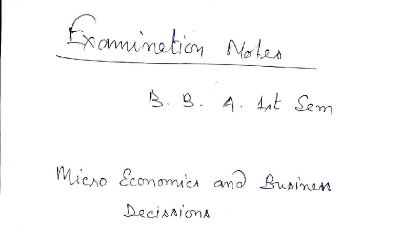 Microeconomics for Business Decisions - 1st Semester Notes - Studocu