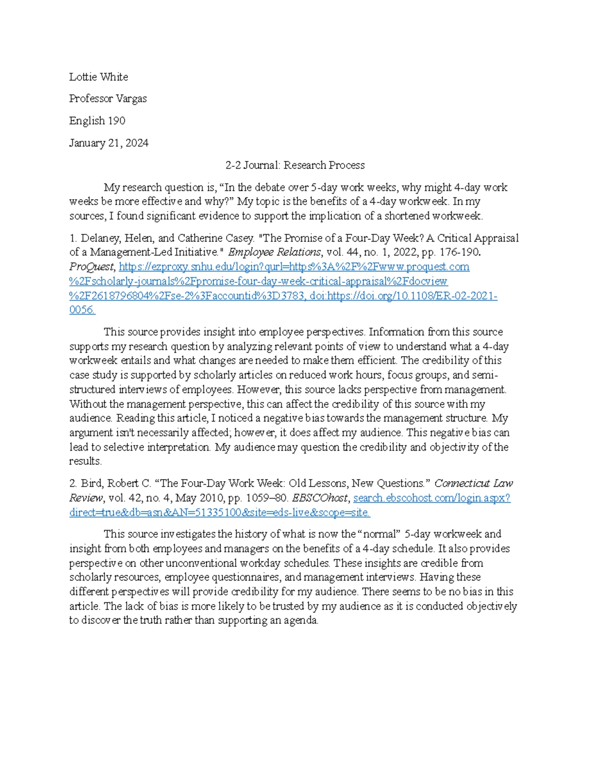 ENG 190 Module 1 Assignment: Exploring 4-Day Workweeks for Wellbeing ...