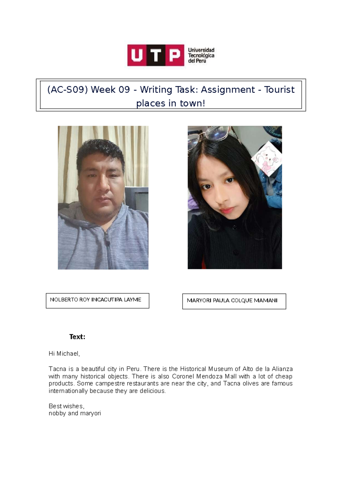 (AC-S09) Week 09 - Writing Task Assignment - Tourist places in town ...