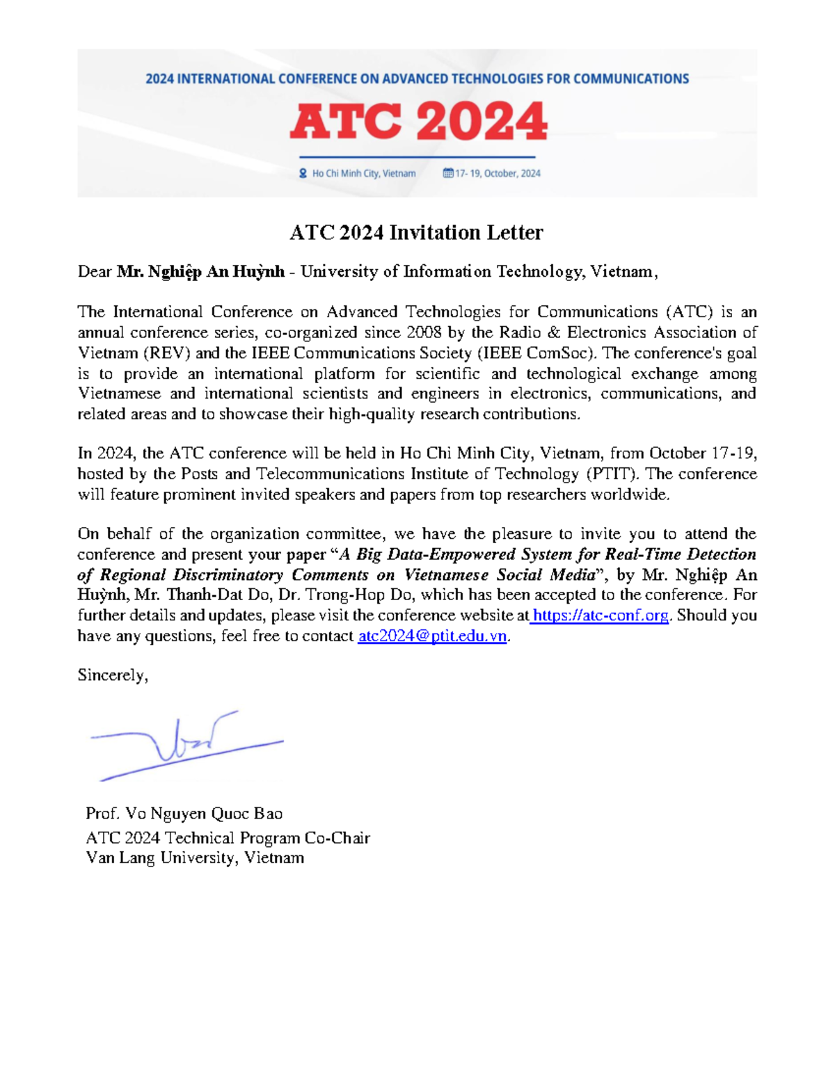 ATC 2024 Invitation Letter 101 - ATC 2024 Invitation Letter Dear Mr ...