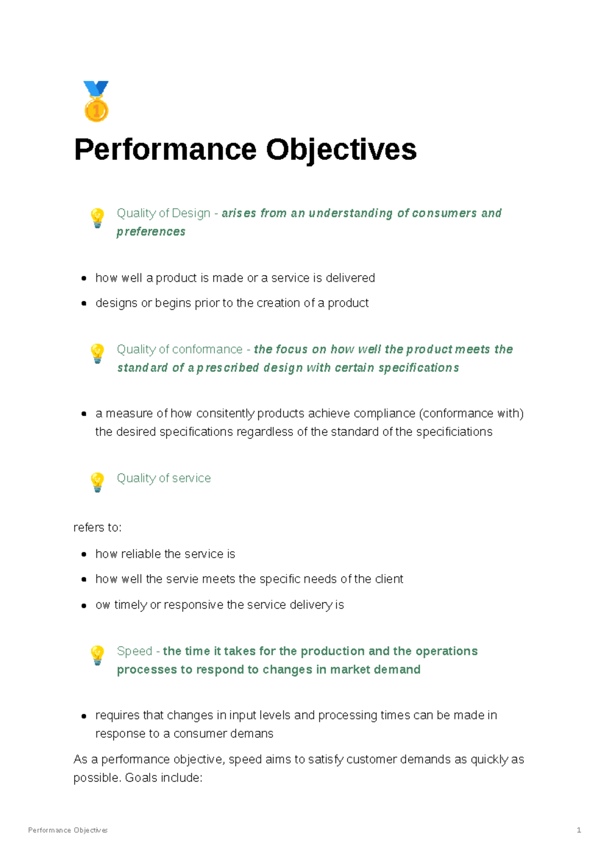 Operations Management: Performance Objectives Explained - Studocu