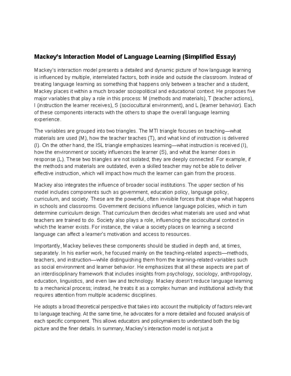 Interaction Model of Language Learning: A Comprehensive Overview (ELT ...