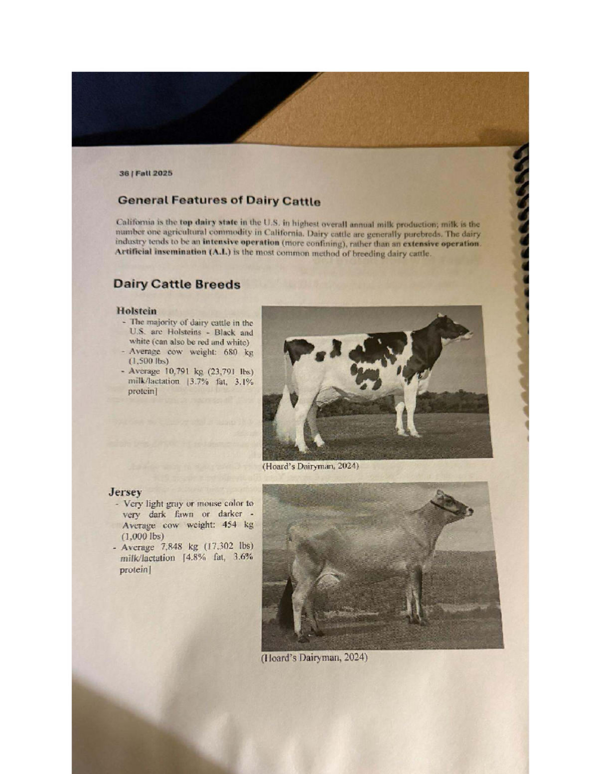 ANS 001 I Fall 2025 General Features of Dairy Cattle in California ...