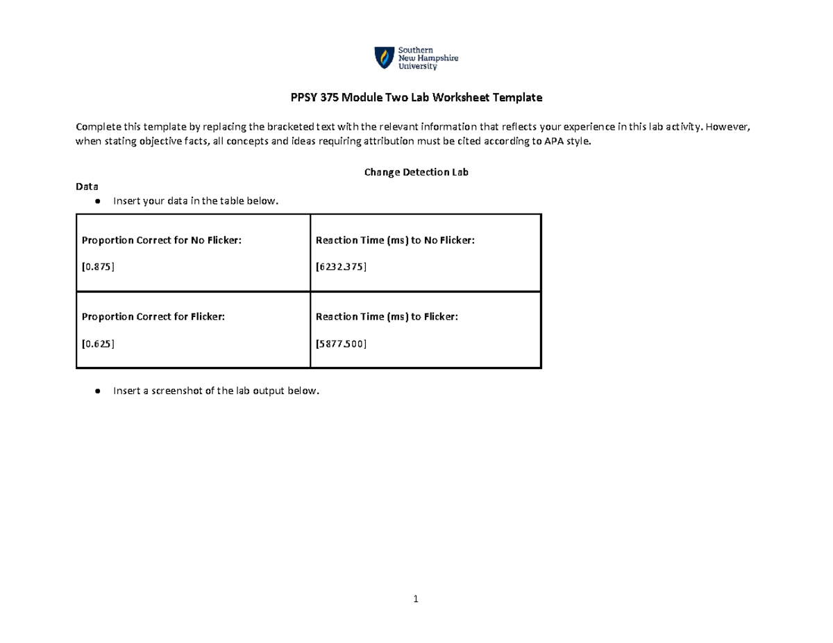 PSY 375 Module Two Lab Worksheet: Change Detection & Stroop Effect ...